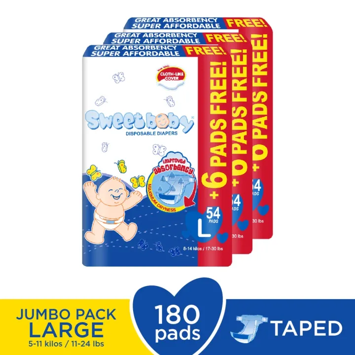SWEETBABY REGULAR - JUMBO PACK LARGE 54+6 x 3 PACKS | Lazada PH