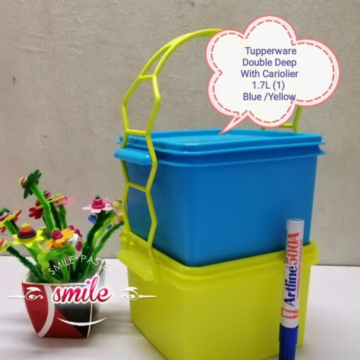 Tupperware Double Deep With Cariolier 1.7L (1) blue /yellow | Lazada