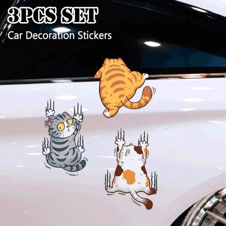 3pcs Funny Pet Cat Car Sticker Climbing Cats Animal Styling Stickers ...