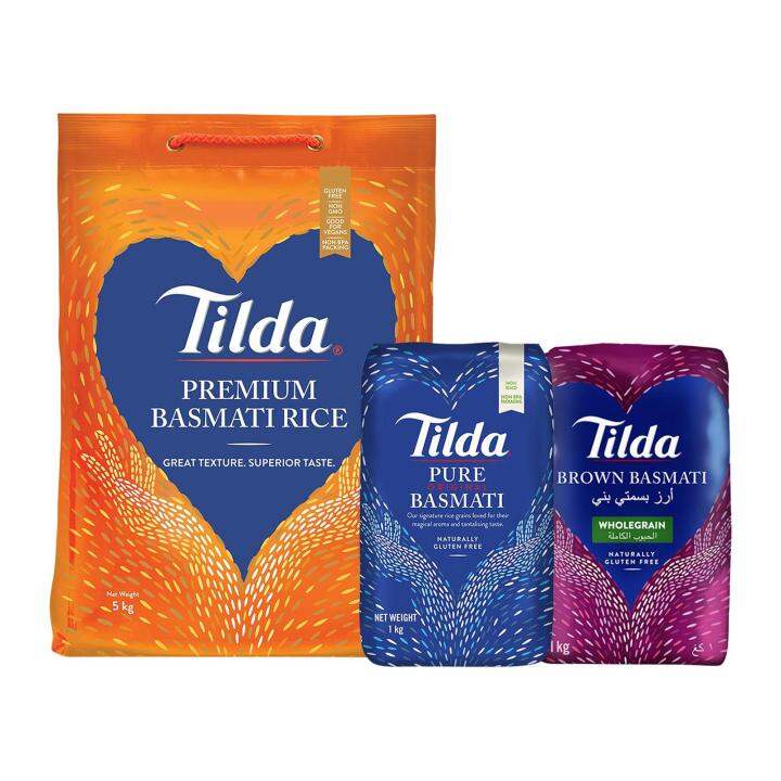 Tilda Basmati Rice Family Pack - Brown 1KG Pure 1KG And Premium 5KG ...
