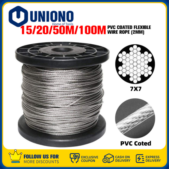 Uniono 15/20/50/100 Meter 304 Stainless Steel Steel PVC Coated Flexible ...