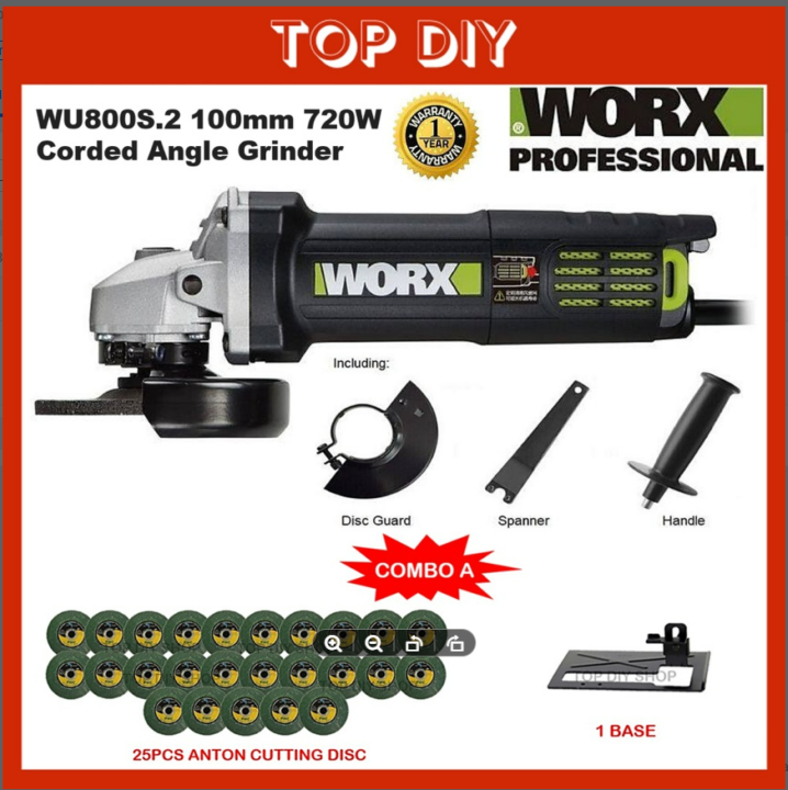WORX (WU800S.2) 100mm 720W Corded Angle Grinder | Lazada