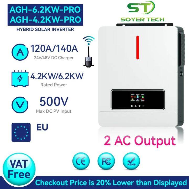 Hybrid inverter 4200W 24V ON-Off-Grid Inverter có lưu trữ 120A MPPT-PV 6200W Chạy Online ...