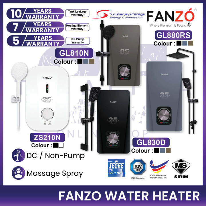 FANZO Instant Water Heater Combo Zest Series Glory Series Home Shower ...
