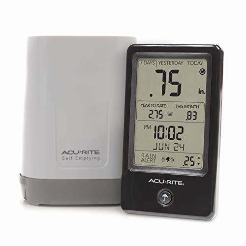 AcuRite 02446M Wireless Rain Gauge with Indoor Digital Display, Black ...