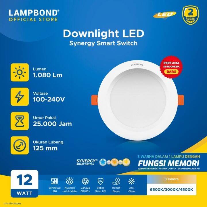 Lampu Downlight LED 12 Watt 3 Warna Lampbond Fungsi Memori | Lazada ...