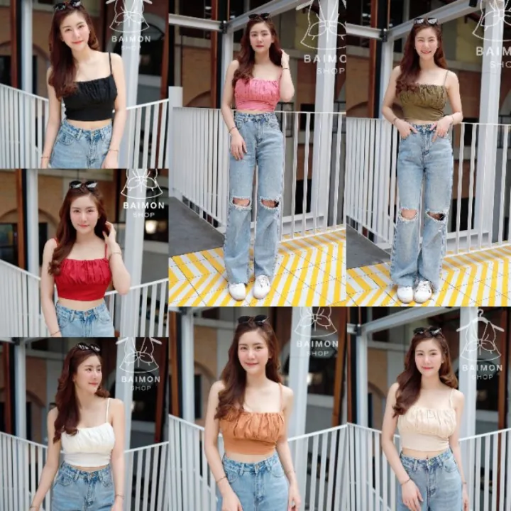 🌈 MesubShop 🌈 เสื้อสายเดี่ยว จีบอก🧡💜💚สายเดี่ยวแต่งจีบ ผ้าฝ้าย เหมือนเซเลปเลยค่า 🌈รุ่น สายเดี่ยว ...