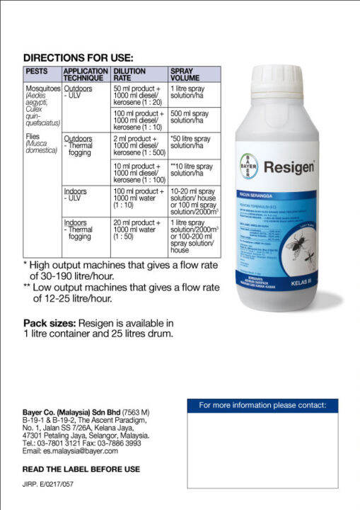 Bayer Resigen 1 Litre Lalat Nyamuk Flies Mosquitoes Chemical | Lazada