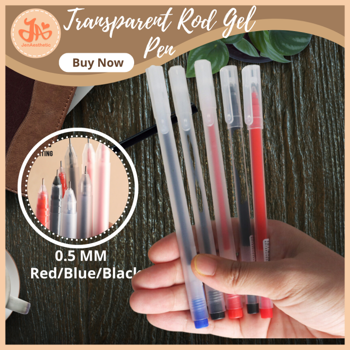 Jen Aesthetic Transparent Rod Gel Pen 0.5MM Black/Blue/Red School and ...