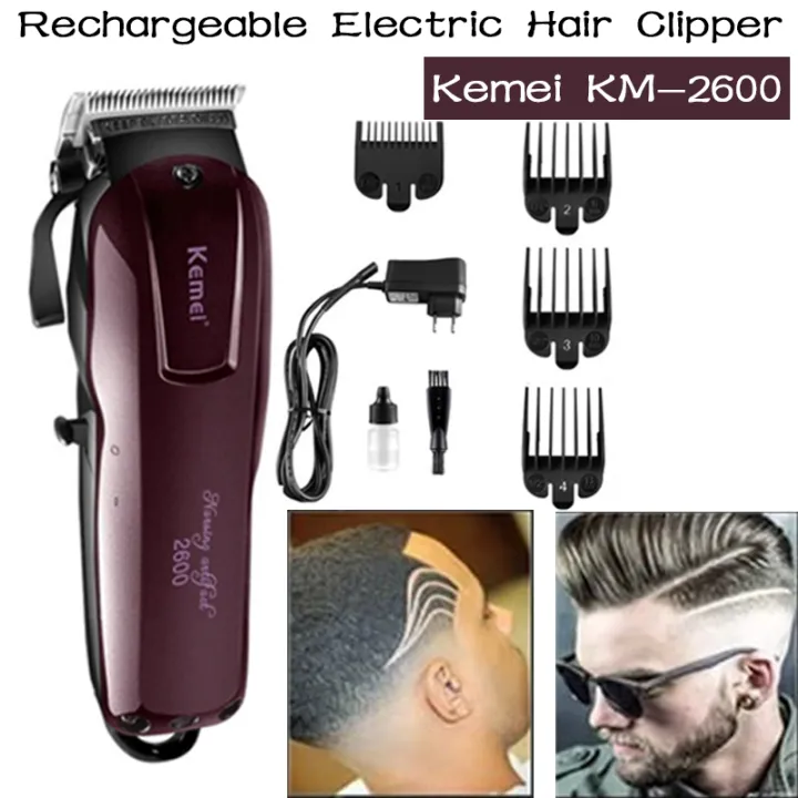 Kemei KM - 2600 Rechargeable Electric Hair Clipper Trimmer with Guide ...