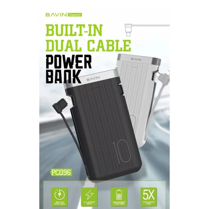 BAVIN PC096 10000mAh Powerbank w/ Built-in 3 in 1 Cable for Micro iOS ...