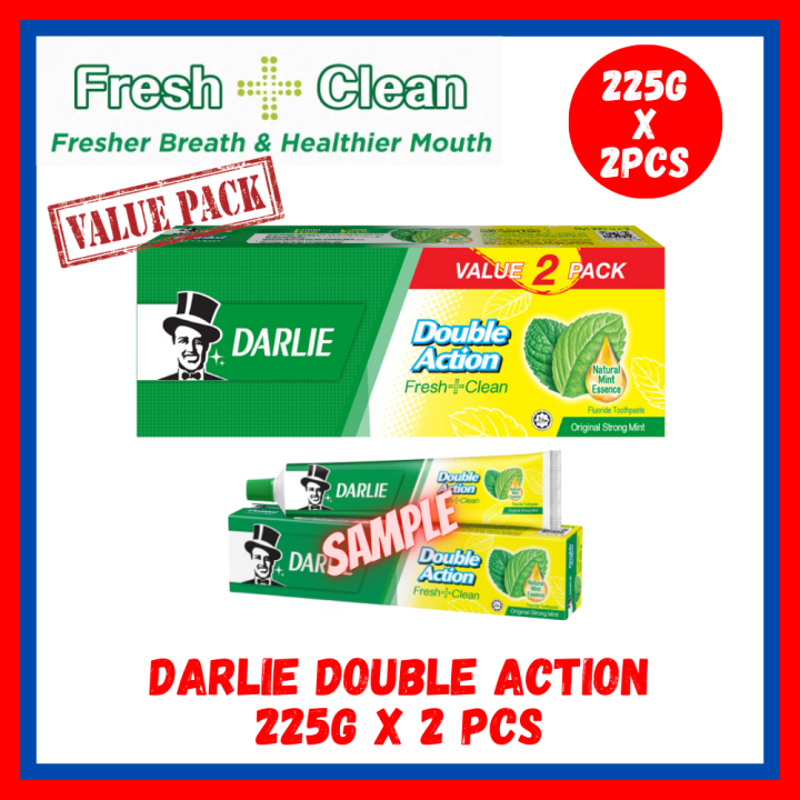 [Ready Stock] Darlie Double Action Mint Fluoride Toothpaste 225g x 2 pack (VALUE PACK) | Lazada