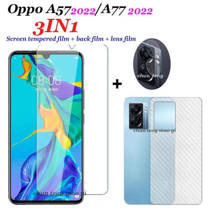 (3 in 1) Oppo A57 2022 A77 2022 A96 A76 Transparent Borderless Tempered Glass + Lens Film+back ...