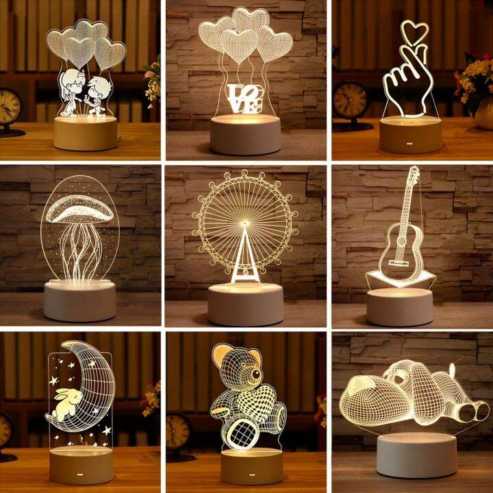 Romantic Love 3D Lamp LED Night Light Bedroom Energy Saving Night Lamp ...