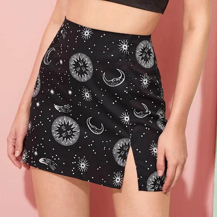 Moon & Sun Print High-Rise Mini Skirt | Lazada PH