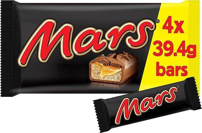 Mars Caramel, Nougat & Milk Chocolate Snack Bars Multipack, 4 x 39.4g ...
