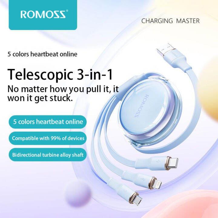 Romoss CB258S 1.1M 3-in-1 Data Cable 18W Retractable Charging Cable USB ...