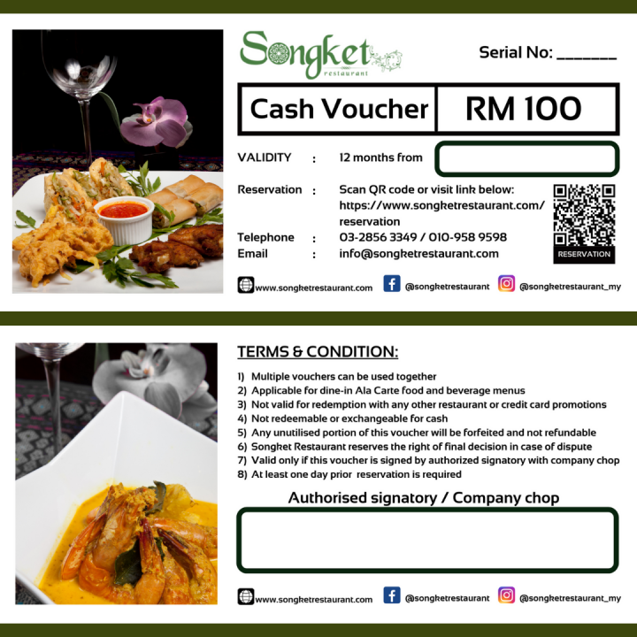 Songket Restaurant - RM100 Cash Voucher | Lazada