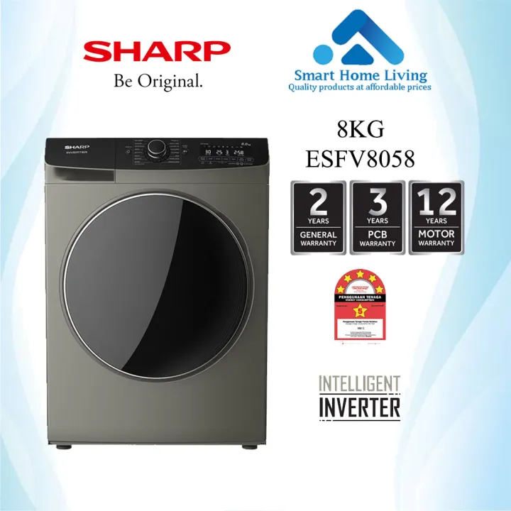 SHARP INVERTER 8KG FRONT LOAD WASHING MACHINE ESFV8058 | Lazada
