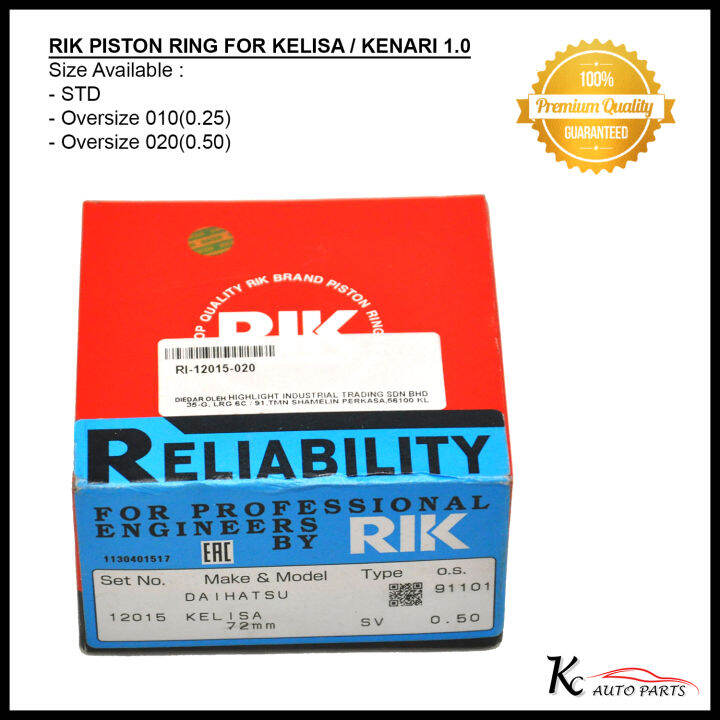RIK Piston Ring for Kelisa/ Kenari/ Myvi/ Viva 1.0 STD | Lazada