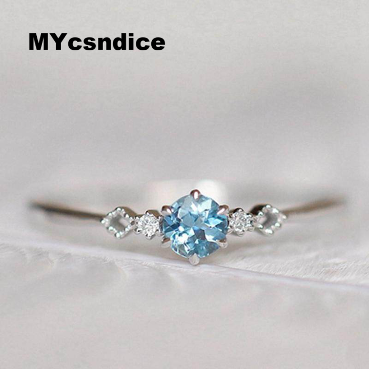 CANDY 18k Platinum Gold Inlaid Natural Aquamarine Ring Female ...