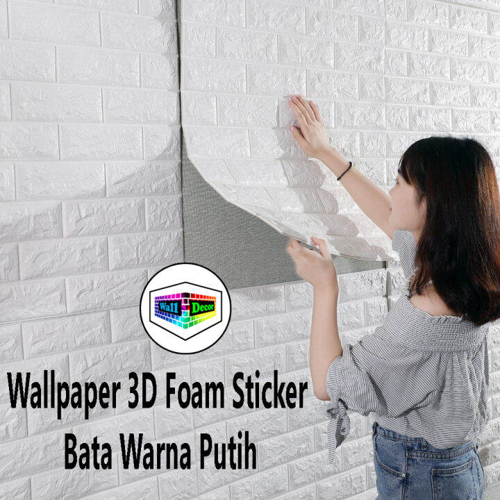 WD Wallpaper Foam Putih Bata Putih 3D Bata Warna Putih Premium Wall ...