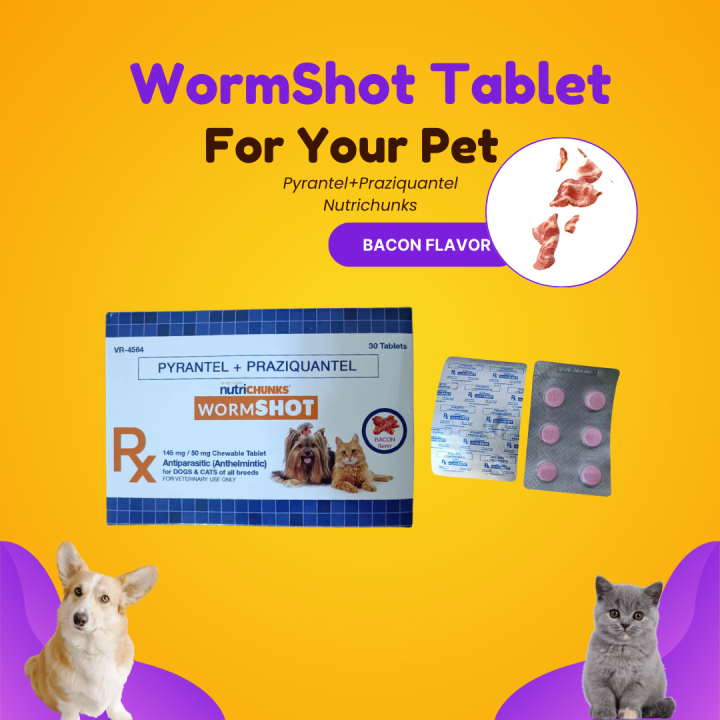 1tablet Wormshot tablet dewormer with bacon flavor ny nutrichunks for dog and cats 1 tablet ...