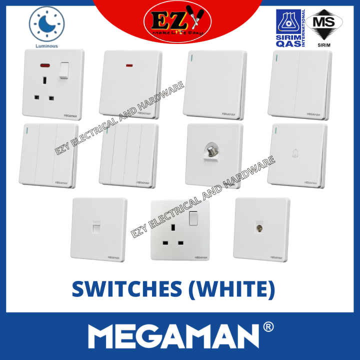 MEGAMAN SWITCHES & SOCKET OUTLET (MEGAMAN WHITE) SLIM MODERN DESIGN/BIG ...