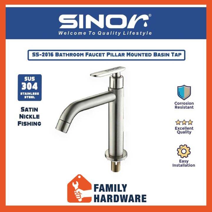 SINOR SS-2016 SUS304 STAINLESS STEEL BATHROOM FAUCET PILLAR MOUNTED ...