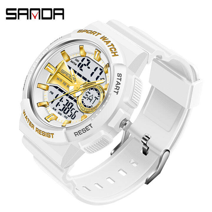 SANDA Multifunctional Couple Watch Dual Display LED Digital Watch Luminous Cool Personality ...