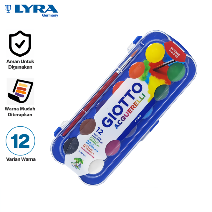 GIOTTO Cat Air 12 Warna Diameter 30 MM Acquerelli Watercolor Alat Mewarnai LYR-351200 | Lazada ...