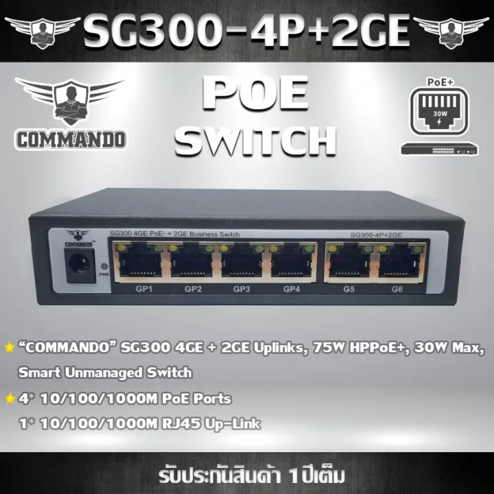 PoE Switch 4 Port COMMANDO รุ่น SG300-4P+2GE 10/100/1000M | Lazada.co.th