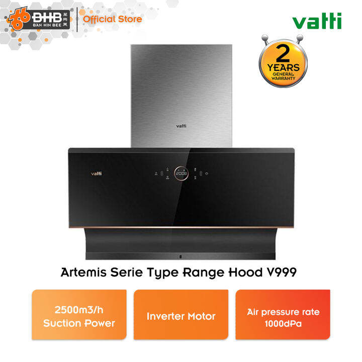 Vatti V999 Artemis Serie Type Range Hood 2500m3/h Suction Power with 100dPA Air Pressure ...