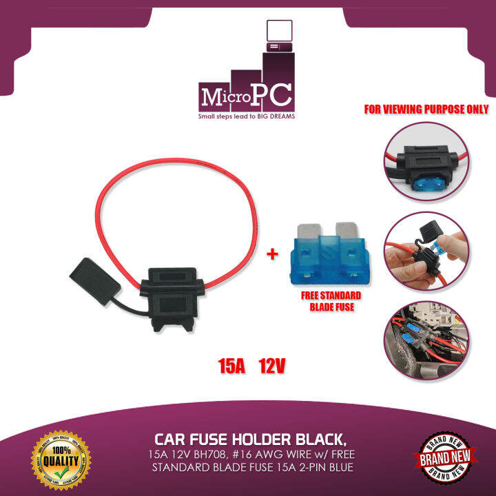 CAR FUSE HOLDER BLACK, 15A 12V BH708, #16 AWG WIRE, w/ FREE STANDARD ...