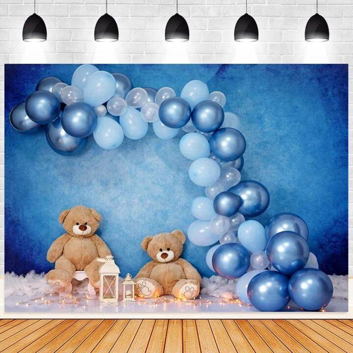 Blue Balloons Baby Bear Photography Background for Little Boy 1st ...