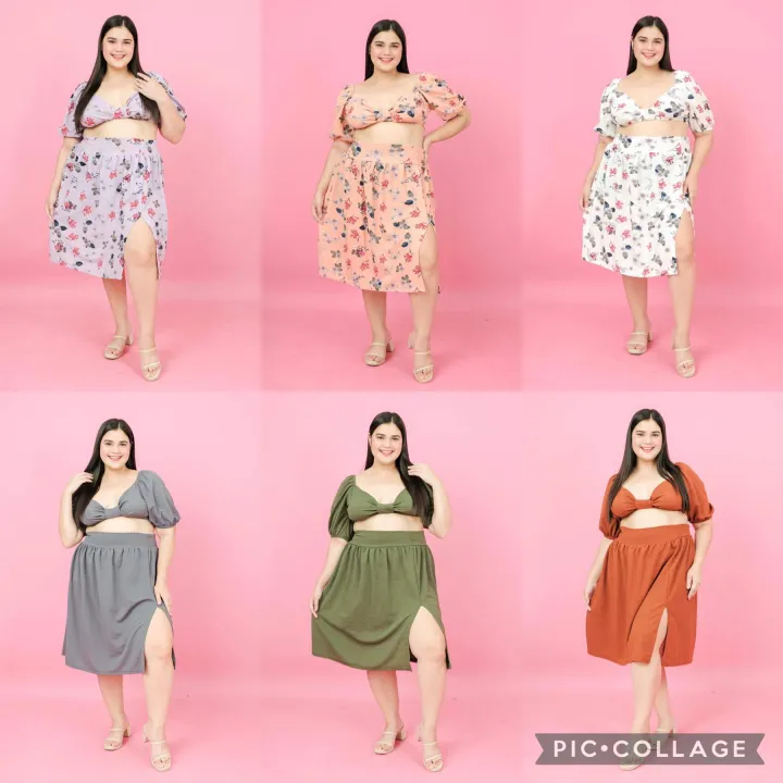 Plus Size Coordinates Fit XL-5XL With Slit Crepe Fabric Stretchable Big ...