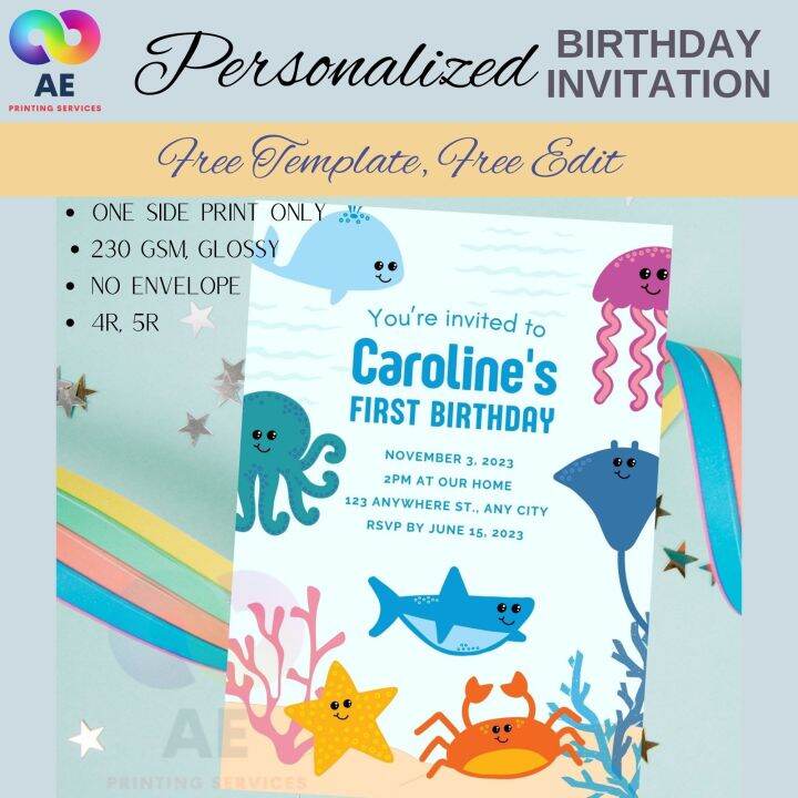 Cute Sea Creature Themed Children's Birthday Party Invitation Card (5R ...