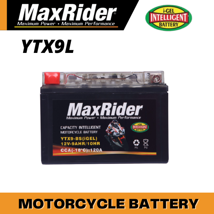 MaxRider YTX9-BS(i-GEL) Motorcycle Battery (12V-9Ah) MAINTENANCE FREE ...