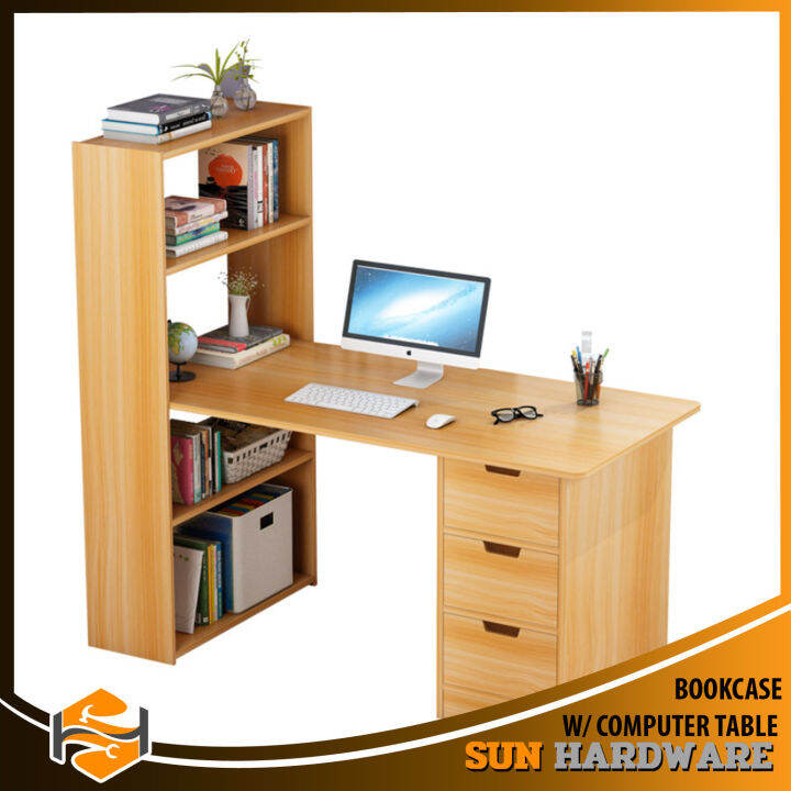 SUN HARDWARE SH-11 Desktop Computer Desk Corner with Bookshelf Integrated Combination | Lazada PH