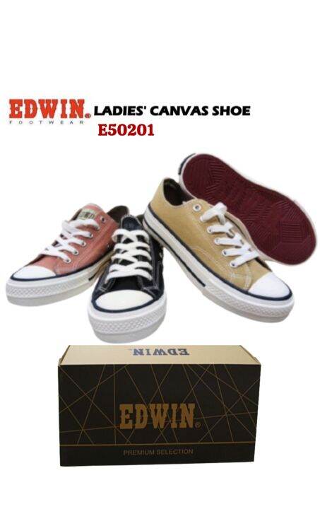 💯% Original Edwin Men Low Cut Canvas Shoe E30333 Black/Navy Blue/Tan ...