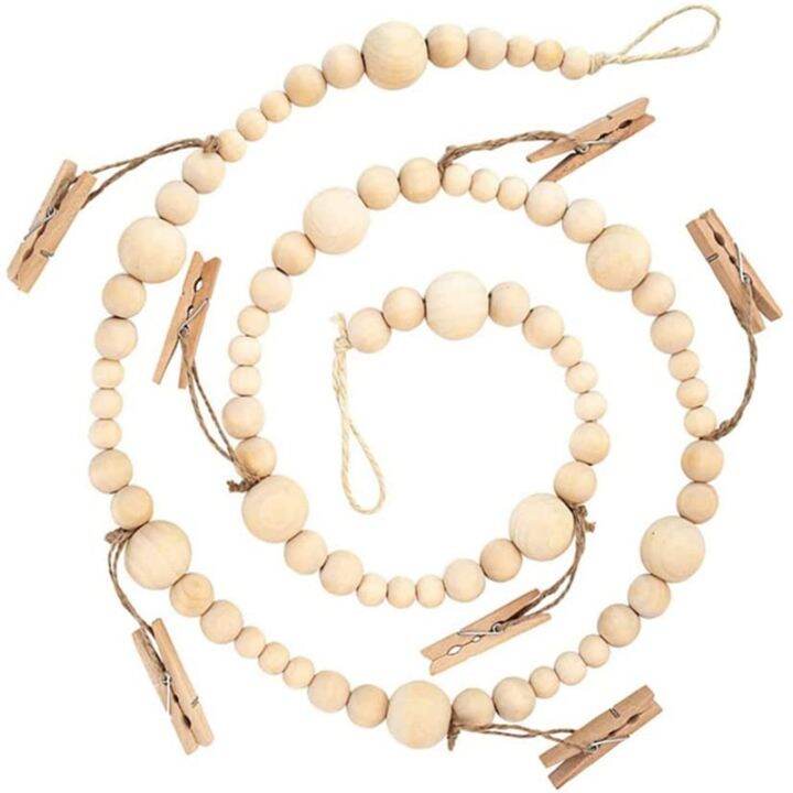 Wooden Bead Garland with Clothespin Photo Card Holder Clothespin ...
