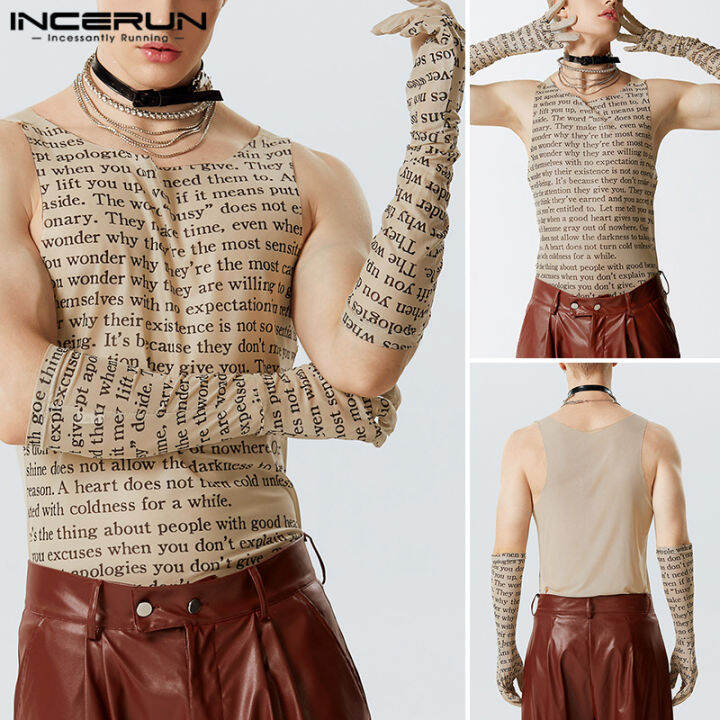 Beehoo INCERUN เสื้อกั๊กตาข่ายพิมพ์ลายสำหรับผู้ชายเสื้อเด็กแขนกุดฮิปปี้ ...