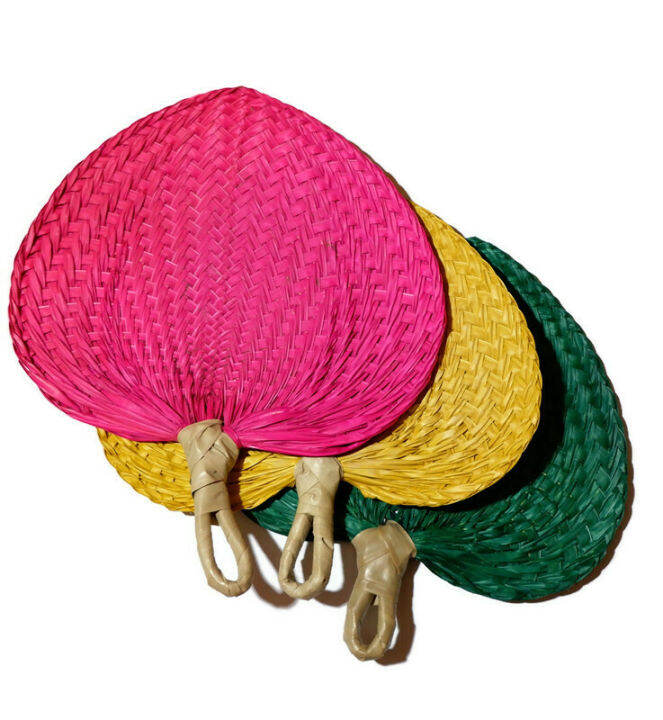 3pcs. locally made abaniko color - hand weaved pamaypay native pilipino ...