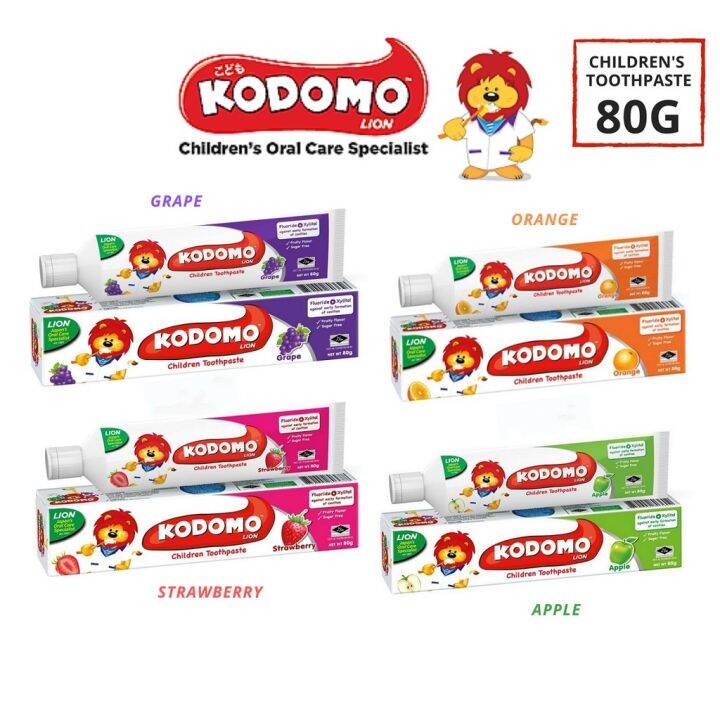 KODOMO LION CHILDREN TOOTHPASTE 80G (STRAWBERRY / ORANGE / APPLE / GRAPE) | Lazada