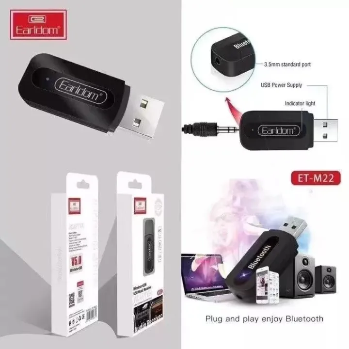 [🔥ส่งจากไทย🔥] EARLDOM M22 ตัวรับสัญญาณ บลูทูธ เป็นหัว USB มีสาย AUX ใช้ได้กับเครื่องเสียง รถยนต์ ...