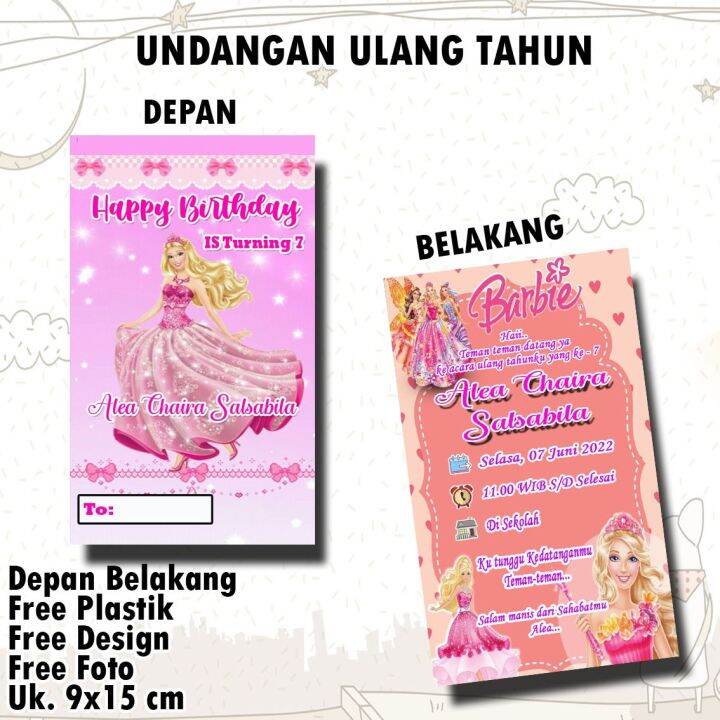 Undangan Karakter Barbie (20 PCS/30 PCS/50 PCS/100 PCS) / Undangan ...
