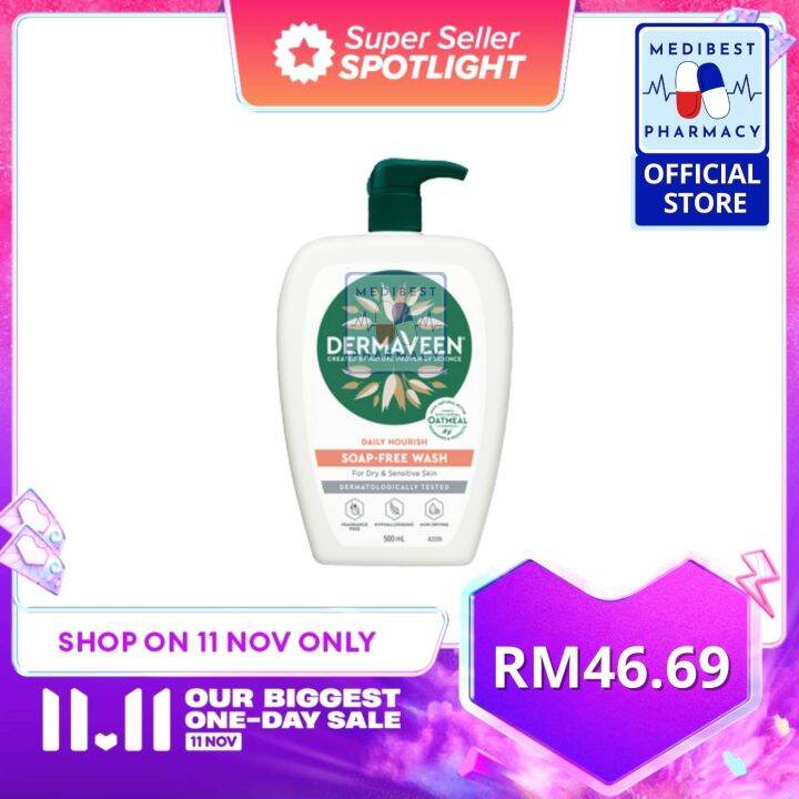 Dermaveen Soap-Free Wash 500ml/ 5x20ml (For Dry & Sensitive Skin) | Lazada