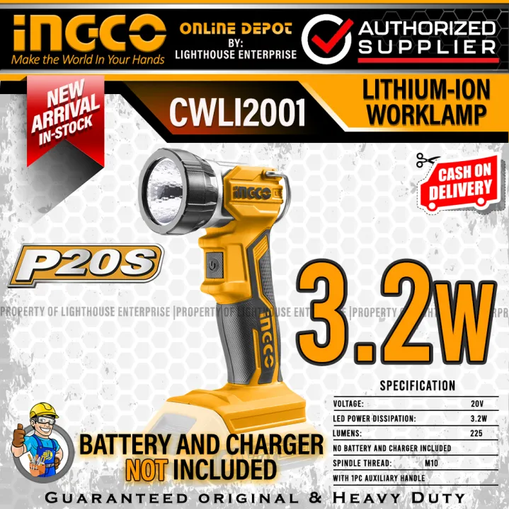 INGCO 20V 3.2W Li-Ion Work Lamp/Cordless Work Lamp (CWLI2001 ...