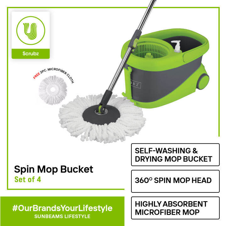 SCRUBZ Premium 360° Microfiber Spin Mop with Bucket Stainless Steel ...