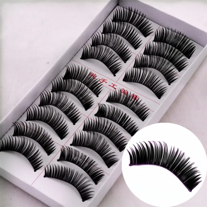 Tiviny 10 Pairs Of FALSE Eyelashes Natural Thick Cross Black - complete ...